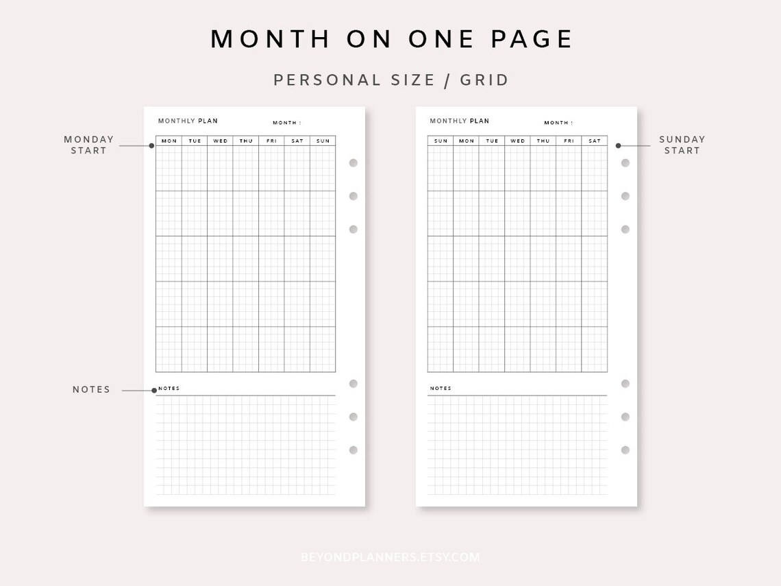 Month on One Page Insert Personal - Undated Monthly Planner PDF ...