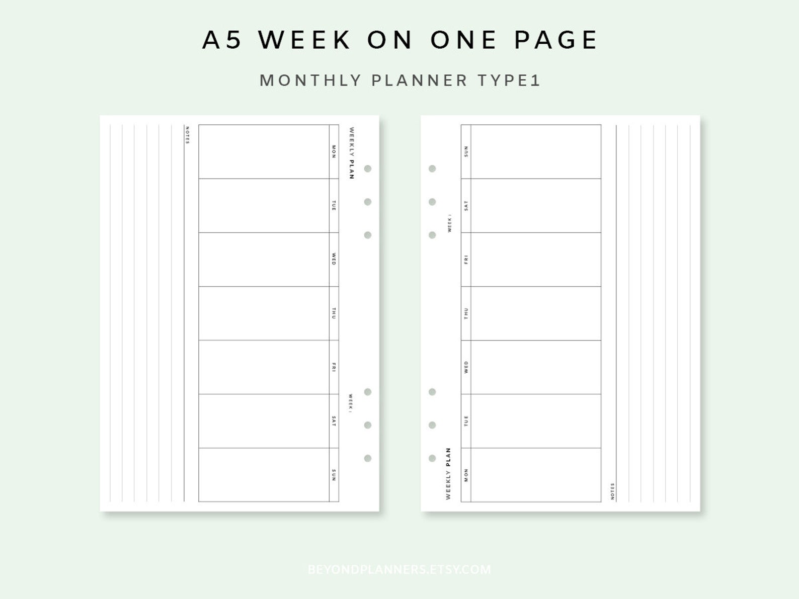 Week on One Page Printable A5 - Undated Weekly Planner Inserts ...