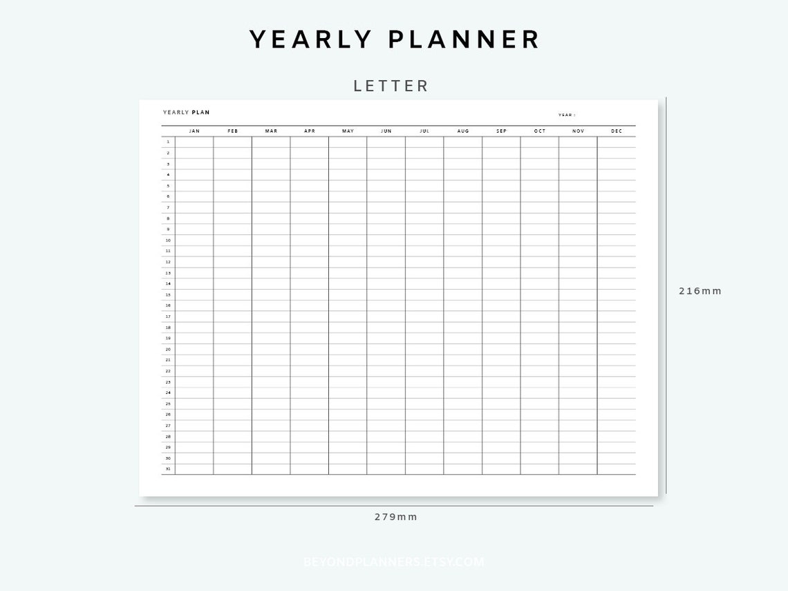 Yearly Planner Printable A4 & US Letter Size Yearly Overview - Etsy