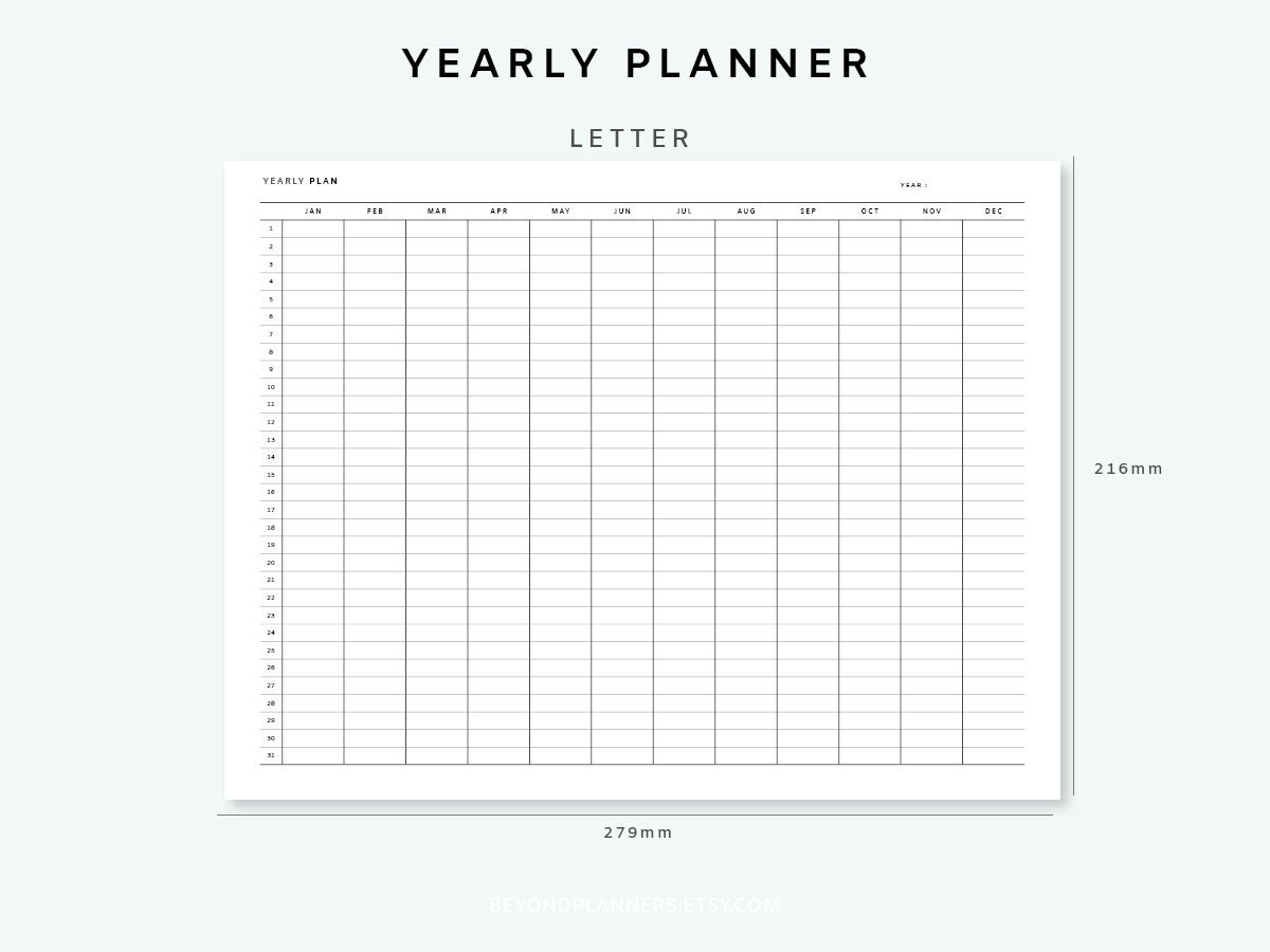 Yearly Planner Printable A4 & US Letter Size Yearly Overview - Etsy