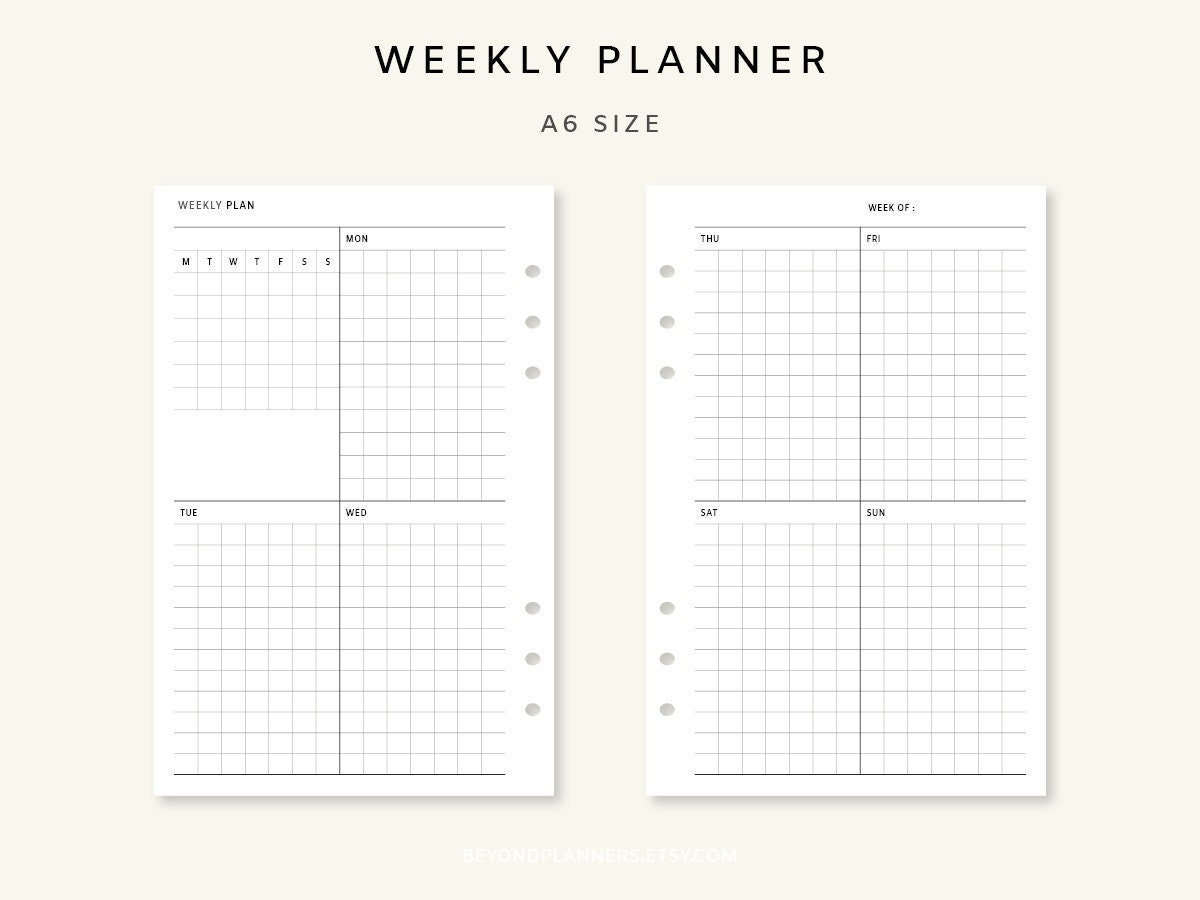 Weekly Planner Printable 2 Page - Week on Two Pages, Week at a Glance ...
