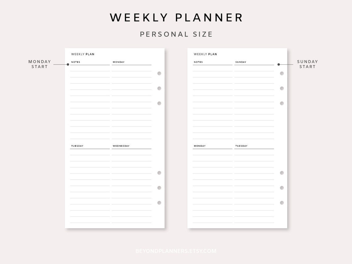 Weekly Planner Printable Vertical Week on Two Pages Weekly Planner ...