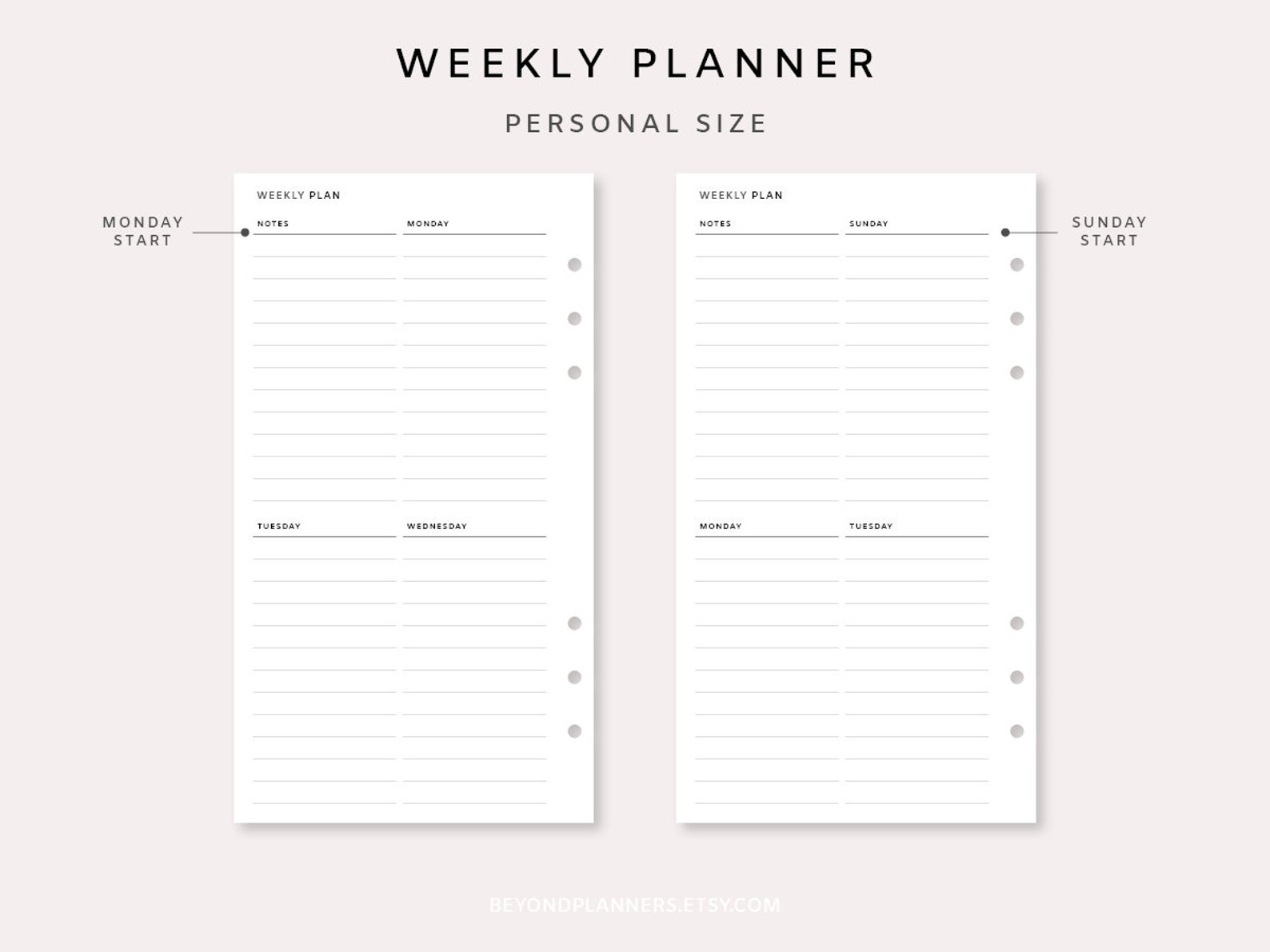 Weekly Planner Printable Vertical - Week on Two Pages | Weekly Planner ...