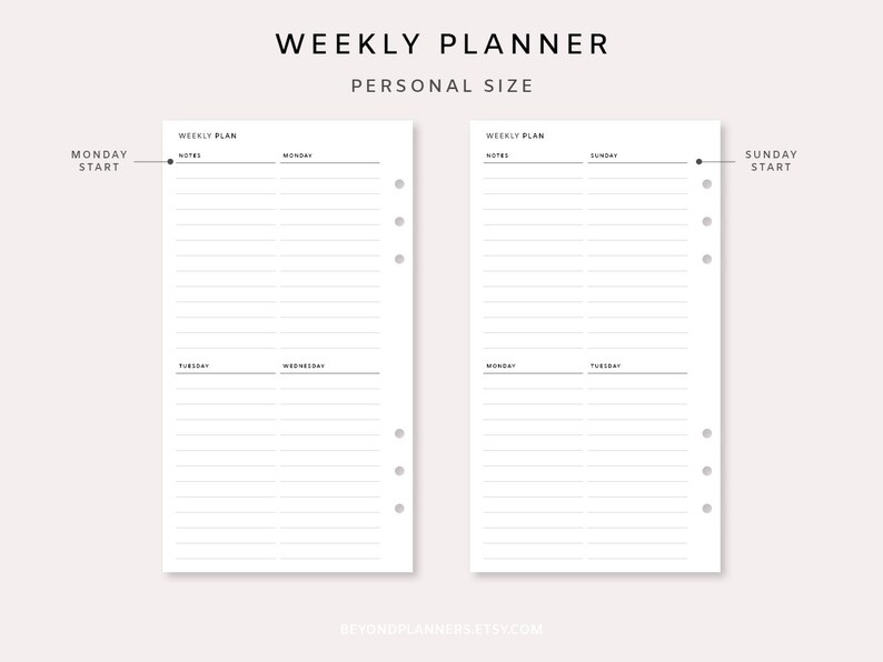 Weekly Planner Printable Vertical - Week on Two Pages | Weekly Planner ...