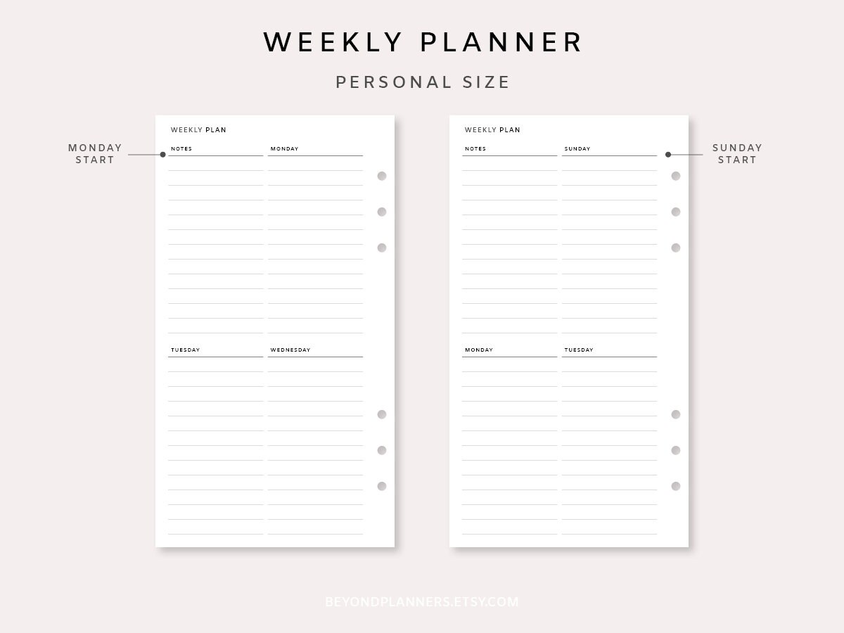 Weekly Planner Printable Vertical - Week on Two Pages | Weekly Planner ...