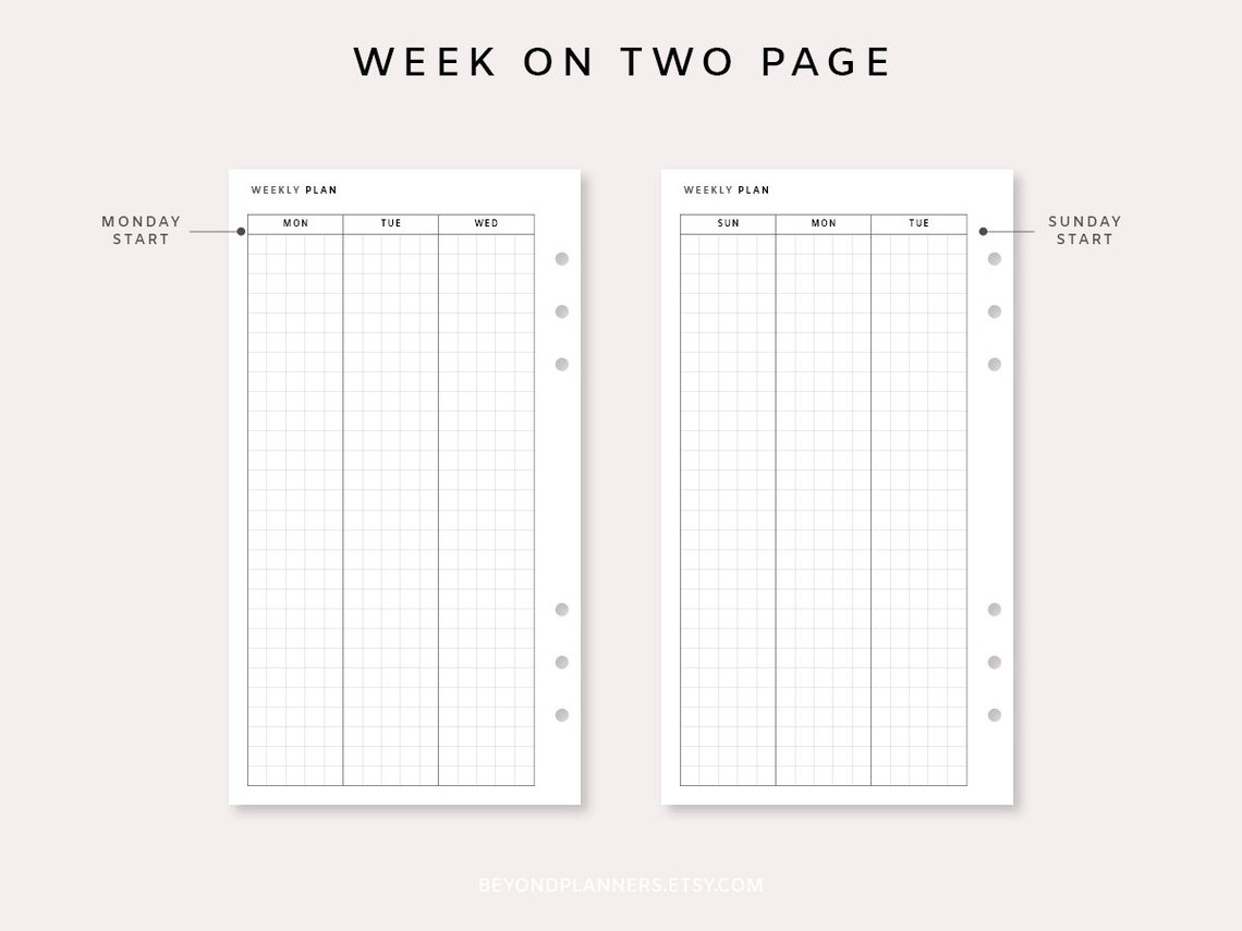 Weekly Planner Printable 2 Page Week on Two Pages Personal Weekly ...