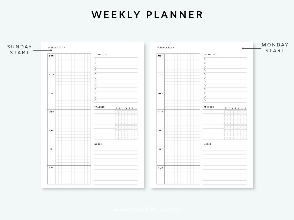 Weekly Planner Printable Week on One Page Weekly Agenda Weekly Tracker ...
