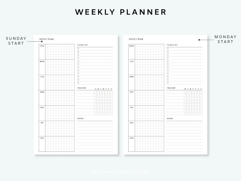 Weekly Planner Printable Week on One Page Weekly Agenda Weekly Tracker ...