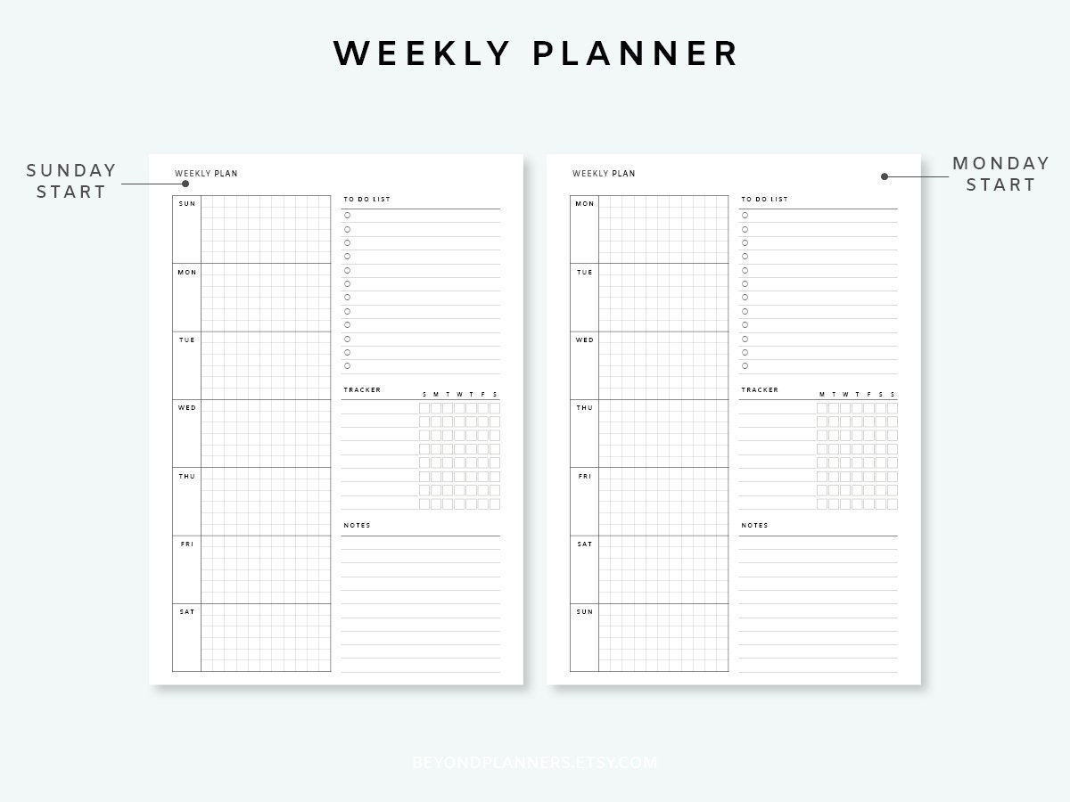 Weekly Planner Printable - Week on One Page | Weekly Agenda | Weekly ...