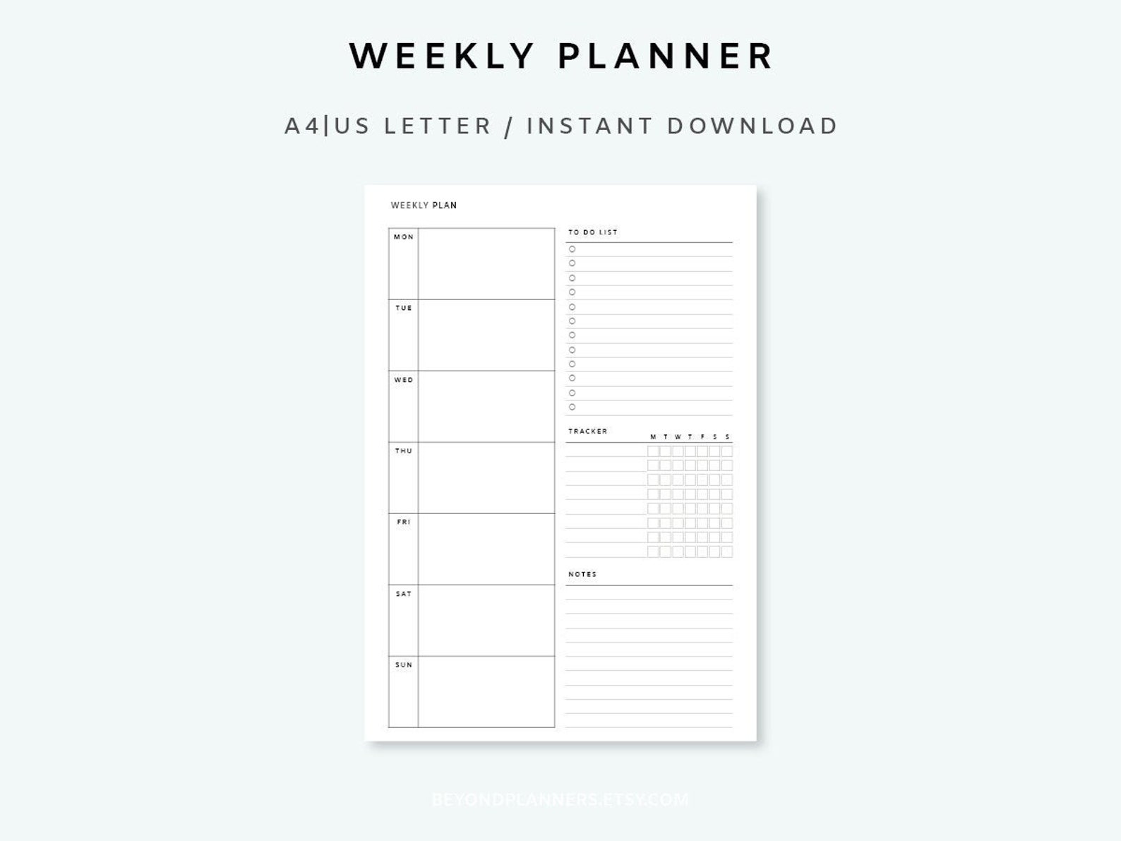 Weekly Planner Printable - Week on One Page | Weekly Agenda | Weekly ...