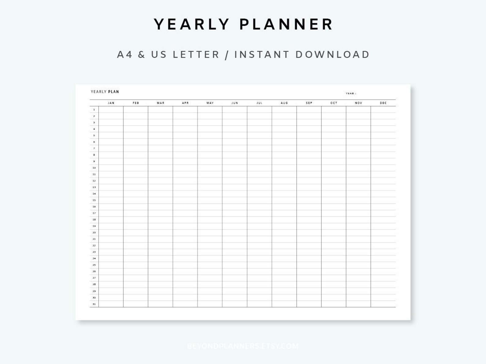 Yearly Planner Printable A4 & US Letter Size Yearly Overview - Etsy