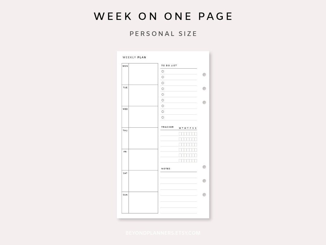 Weekly Planner Printable Personal - Week on One Page | Weekly Agenda ...