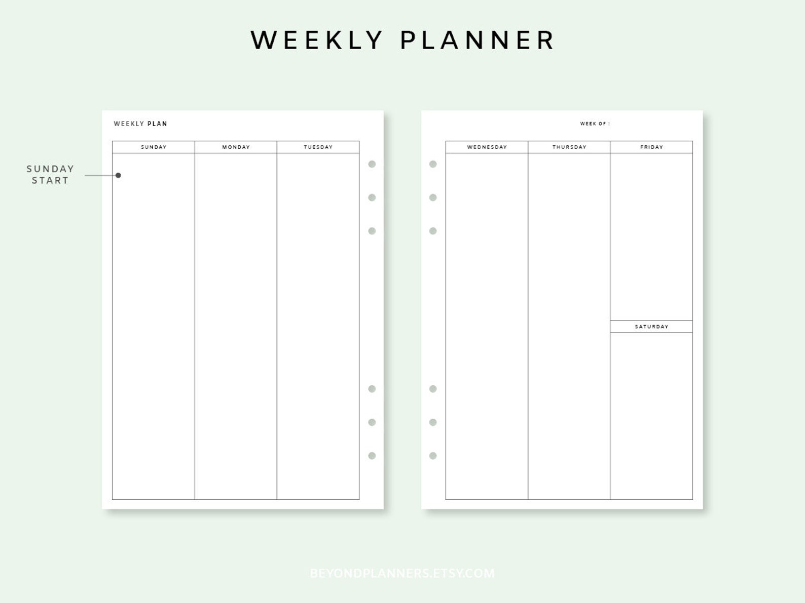 Weekly Planner Printable Vertical Week on Two Pages - Etsy