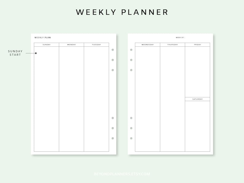 Weekly Planner Printable Vertical - Week on Two Pages | Vertical Weekly ...