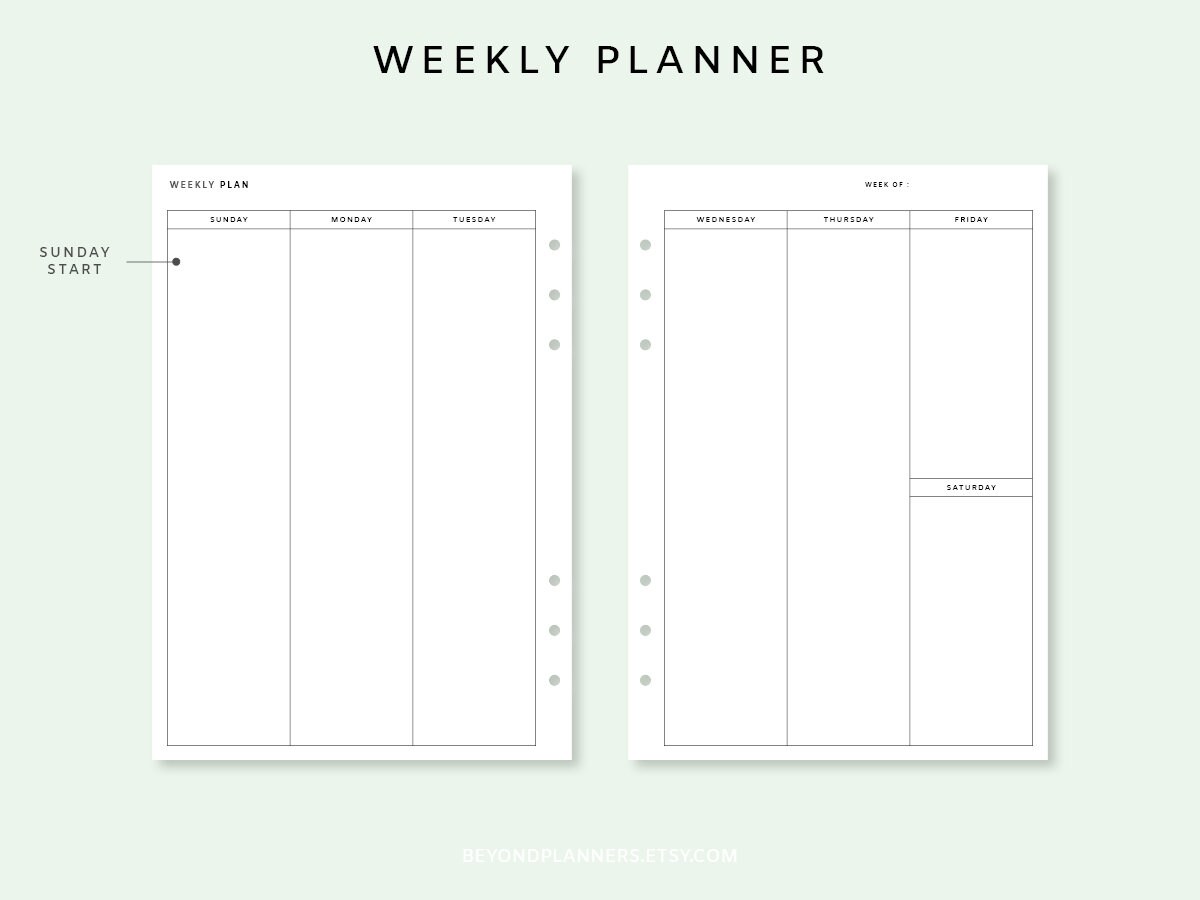 Weekly Planner Printable Vertical - Week on Two Pages | Vertical Weekly ...