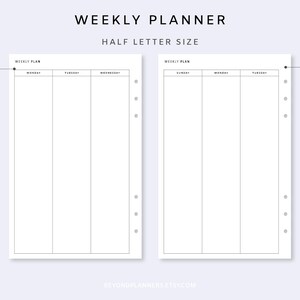 Weekly Planner Printable 2 Page - Week on Two Pages, Vertical Weekly ...