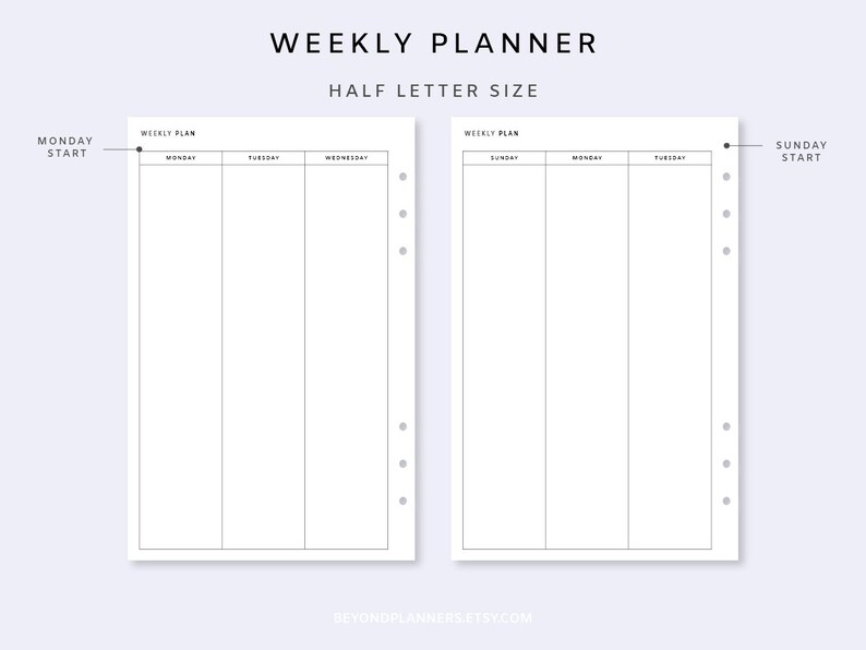 Weekly Planner Printable 2 Page - Week on Two Pages, Vertical Weekly ...