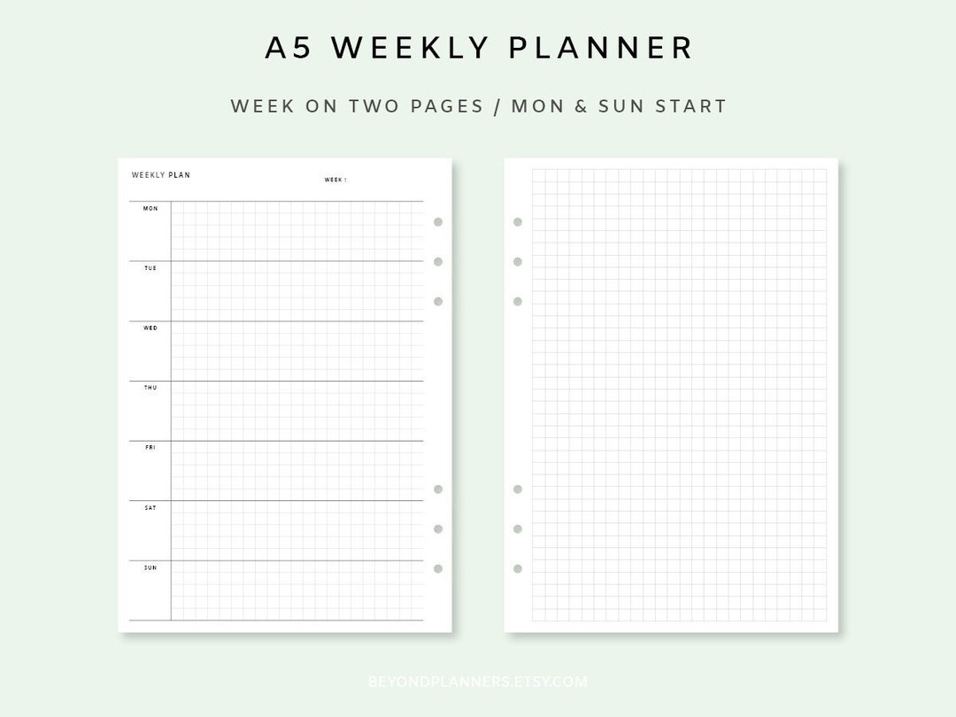 Week on Two Pages Printable - Undated Weekly Planner PDF | Weekly ...