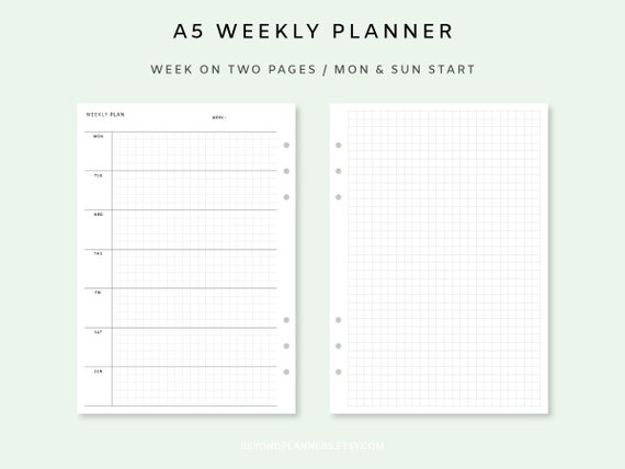 Week on two Pages Printable Undated Weekly Planner PDF | Etsy