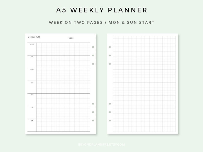 Week on Two Pages Printable - Undated Weekly Planner PDF | Weekly ...