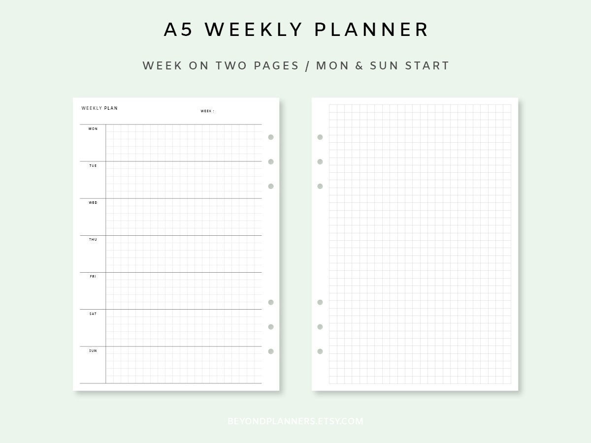 Week on Two Pages Printable - Undated Weekly Planner PDF | Weekly ...