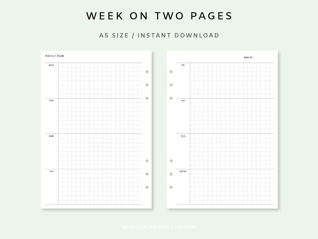 Week on 2 Pages A5 - Weekly Planner Printable Vertical, Week on Two ...
