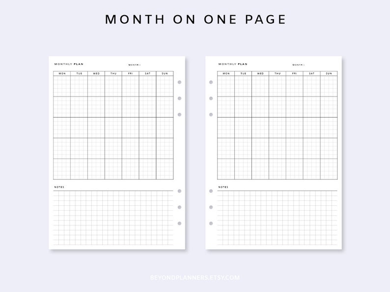 Month on One Page Printable Undated Monthly Planner PDF - Etsy