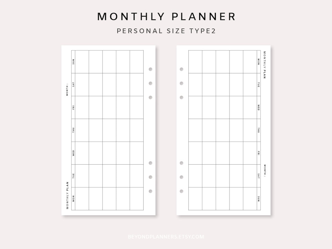 Month on One Page Undated - Monthly Planner Insert Personal | Month on ...