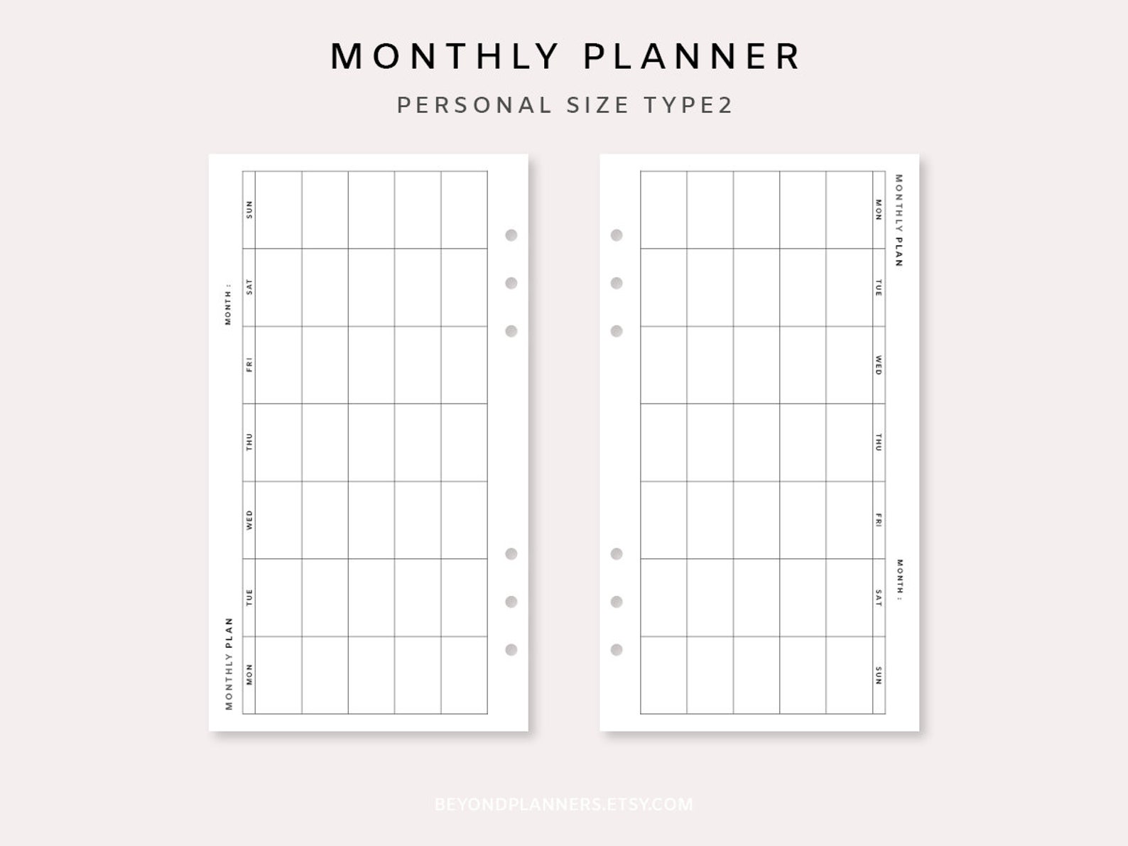 Month on One Page Undated - Monthly Planner Insert Personal | Month on ...
