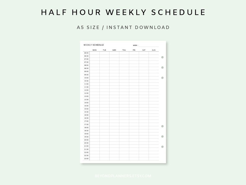 Half Hour Weekly Schedule Printable Half Hour Daily Schedule - Etsy