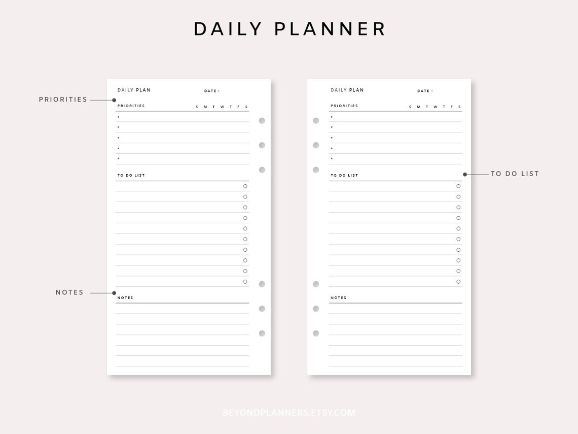Daily Planner Printable Pdf - Undated Daily Planner Inserts | Daily ...