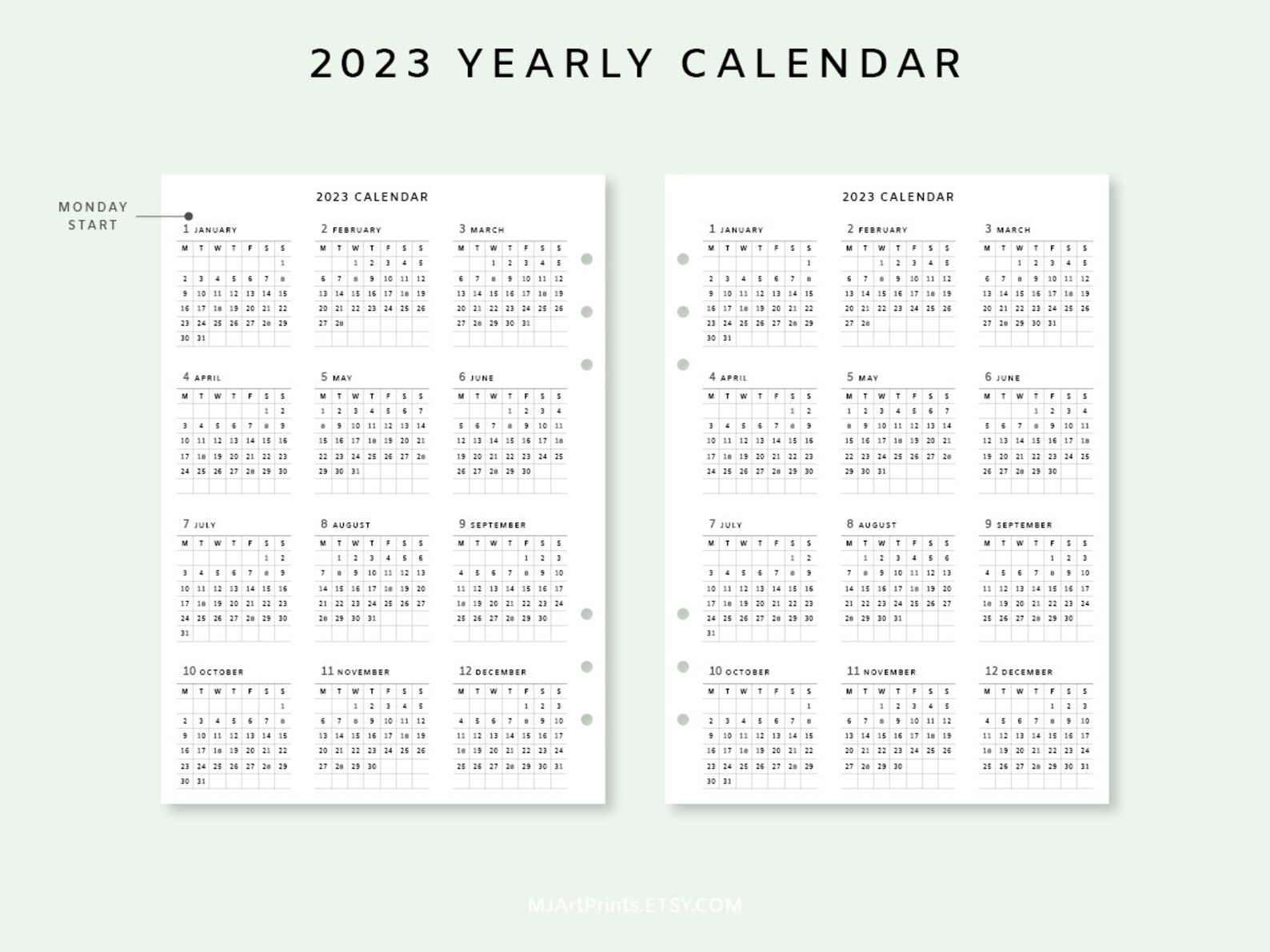 Yearly Calendar 2023 Planner Calendar Printable Inserts Etsy Yearly Calendar 2023 Planner Calendar Printable Inserts Etsy