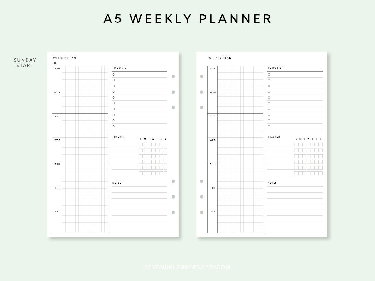 Wochenplaner Printable A5 Woche auf einer Seite PDF | Etsy