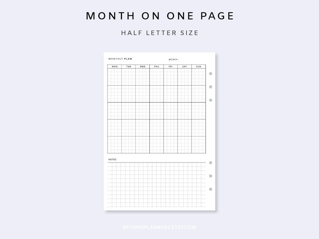 Month on One Page Printable - Undated Monthly Planner PDF, Monthly ...