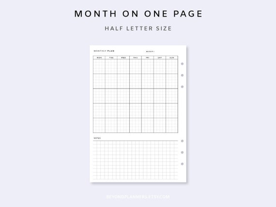 Month on One Page Printable Undated Monthly Planner PDF - Etsy