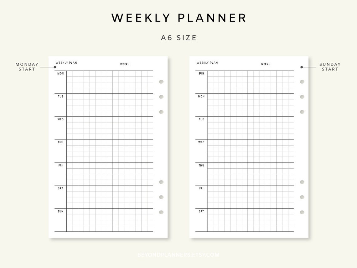 Week on One Page Printable Undated Weekly Planner PDF - Etsy