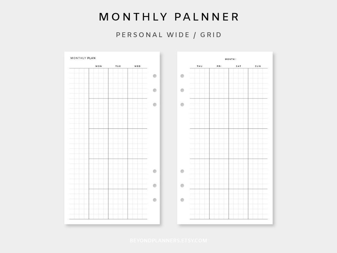 Monthly Planner Printable Month on Two Pages Undated Monthly Planner ...