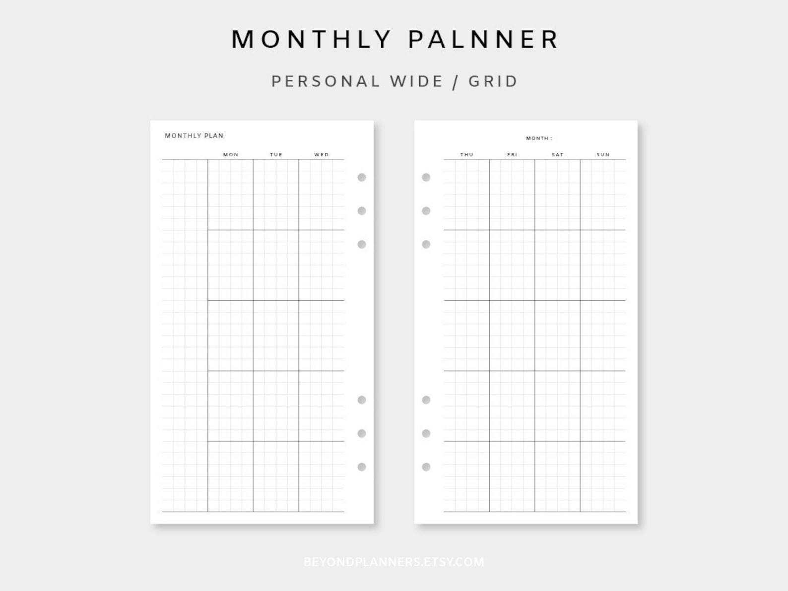 Monthly Planner Printable Month on Two Pages Undated Monthly Planner ...