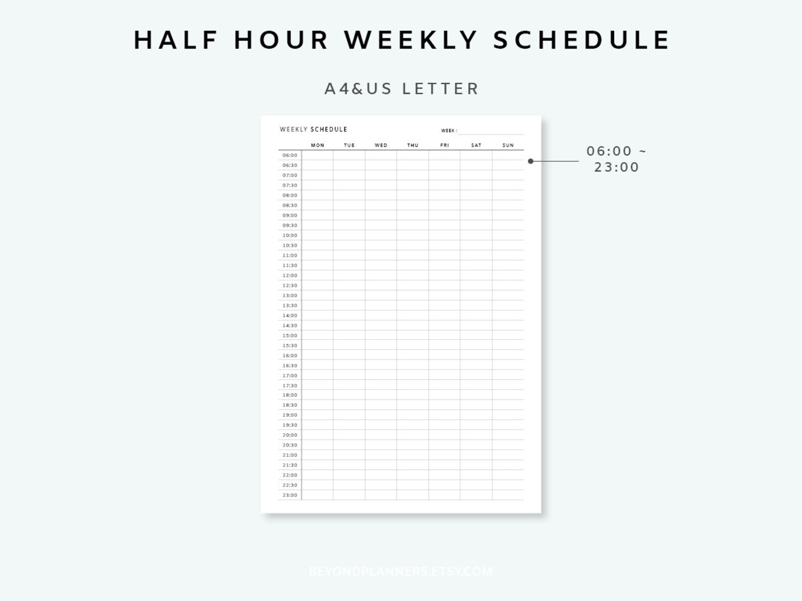 Half Hour Weekly Schedule Printable Half Hour Daily Schedule Template ...