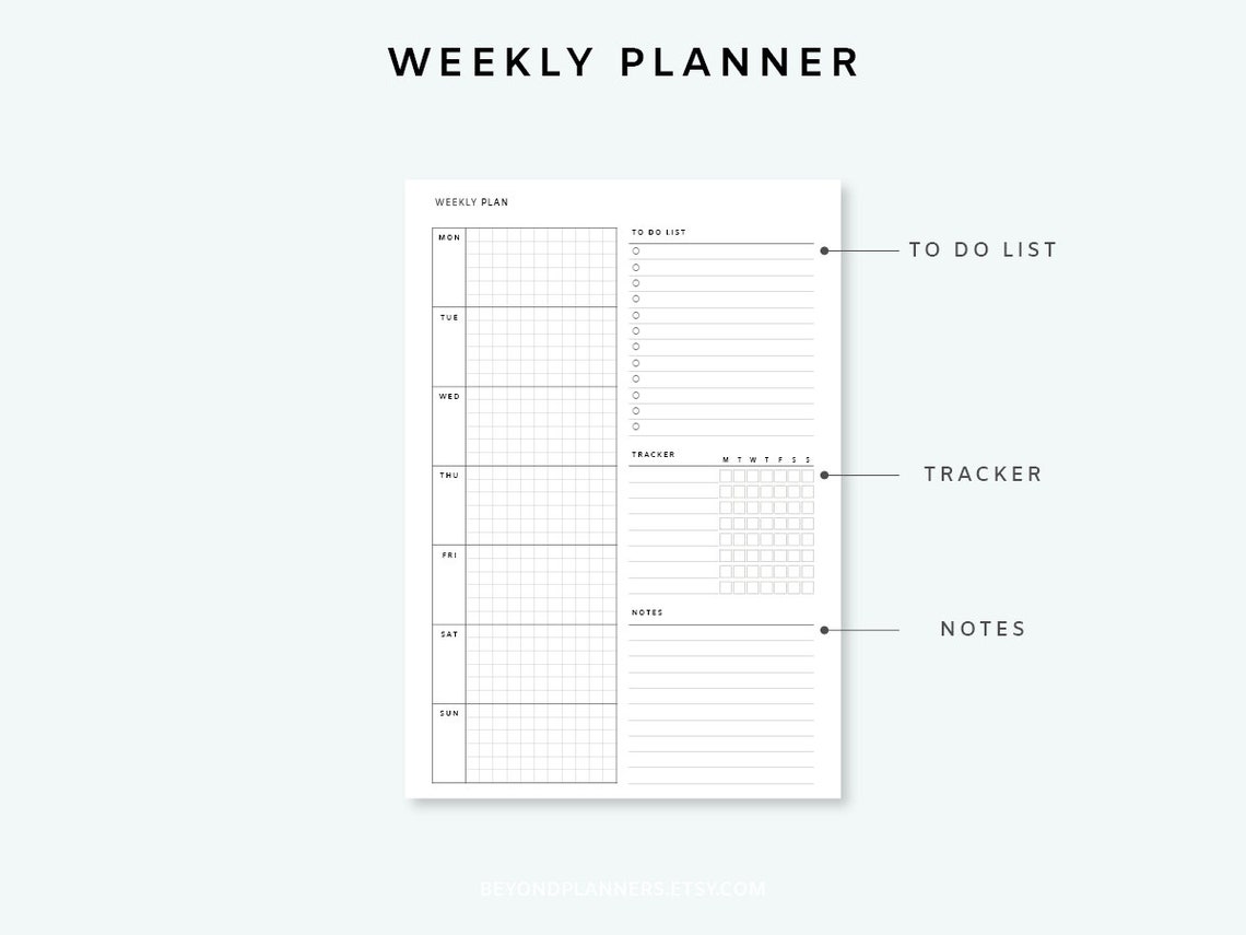 Weekly Planner Printable Week on One Page Weekly Agenda Weekly Tracker ...