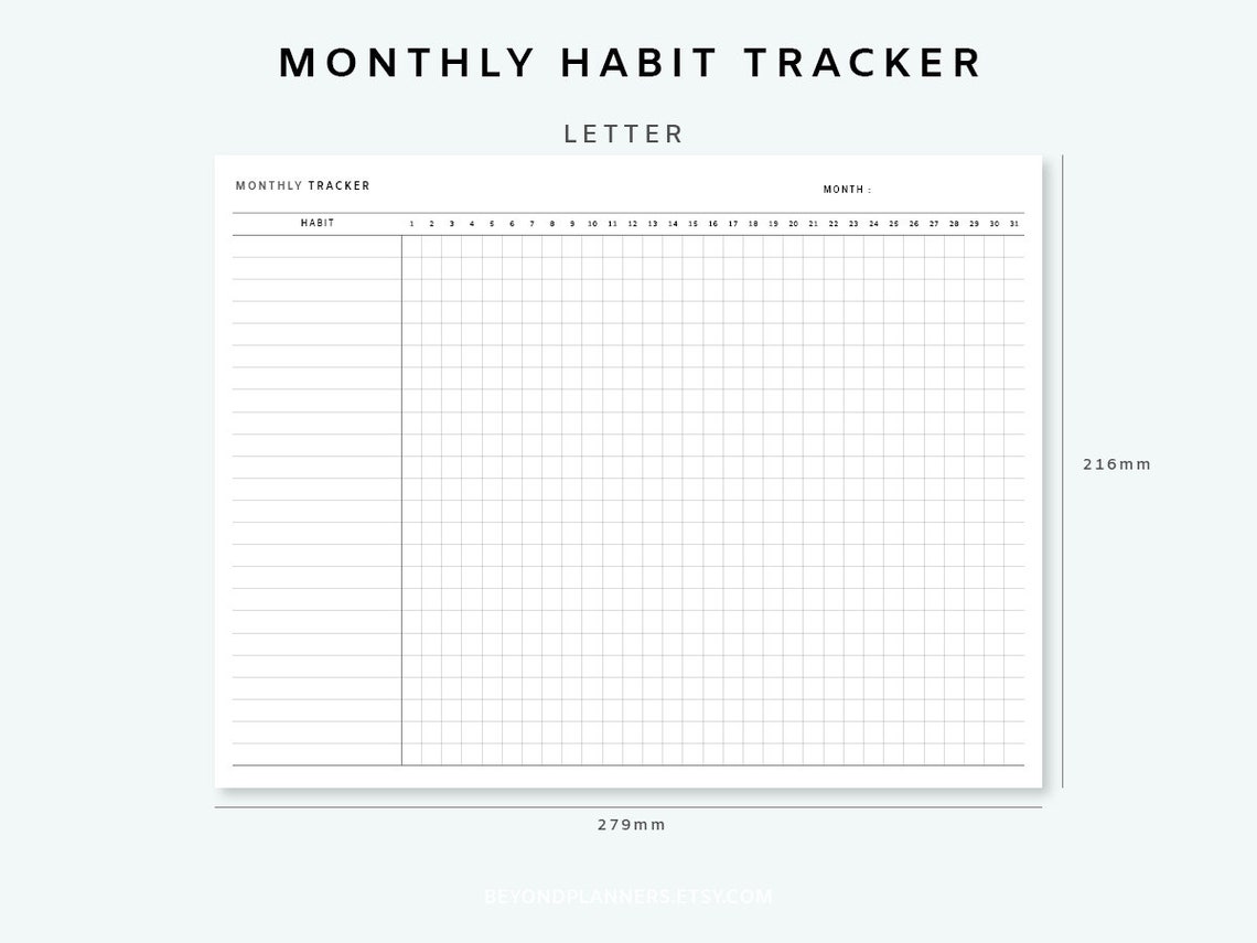 Monthly Habit Tracker Printable Habit Tracker Template Monthly Goal ...