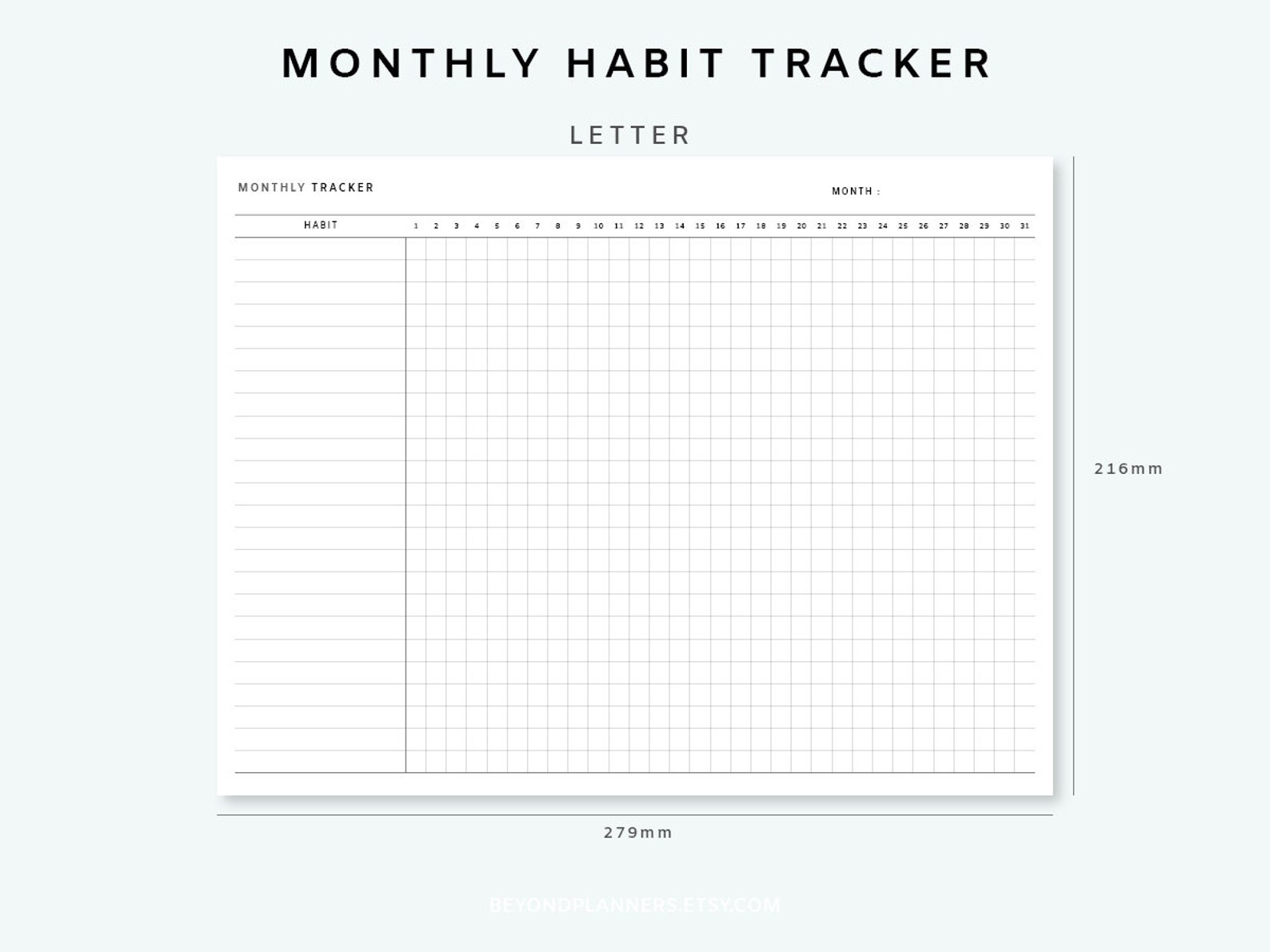 Monthly Habit Tracker Printable - Habit Tracker Template | Monthly Goal ...