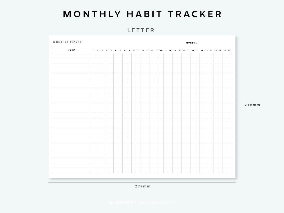 Monthly Habit Tracker Printable Habit Tracker Template Monthly Goal ...
