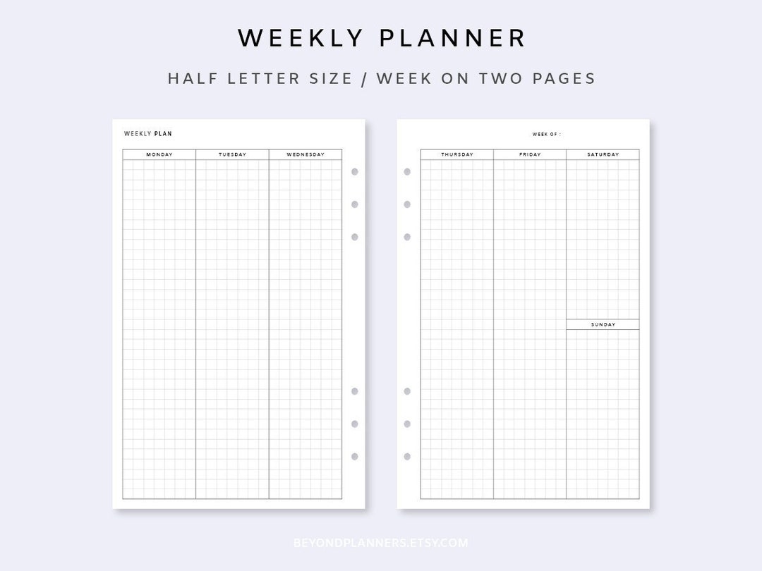 Weekly Planner Printable 2 Page - Week on Two Pages | Weekly Planner ...