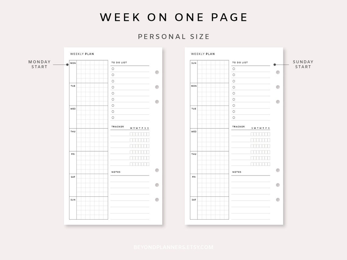 Weekly Planner Printable Personal Week on One Page PDF - Etsy