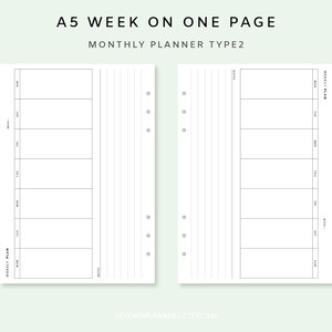 Week on One Page Printable A5 - Undated Weekly Planner Inserts ...