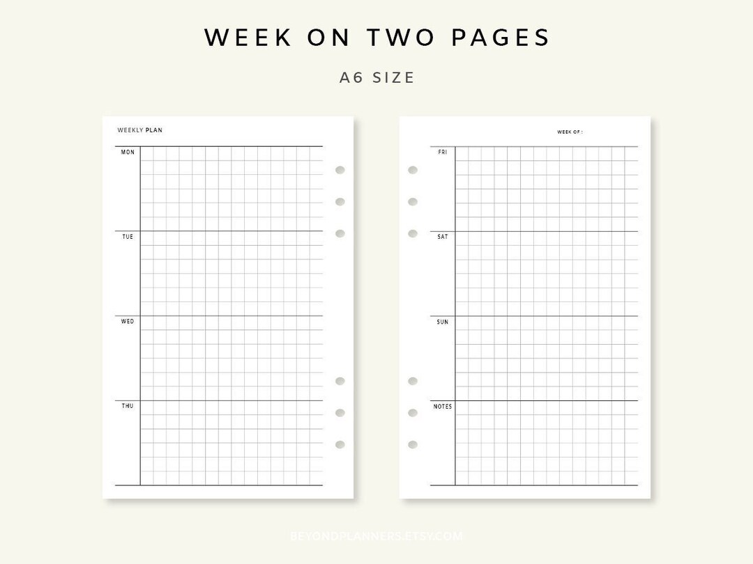 Week on Two Pages Printable - Undated Weekly Planner PDF, Weekly ...