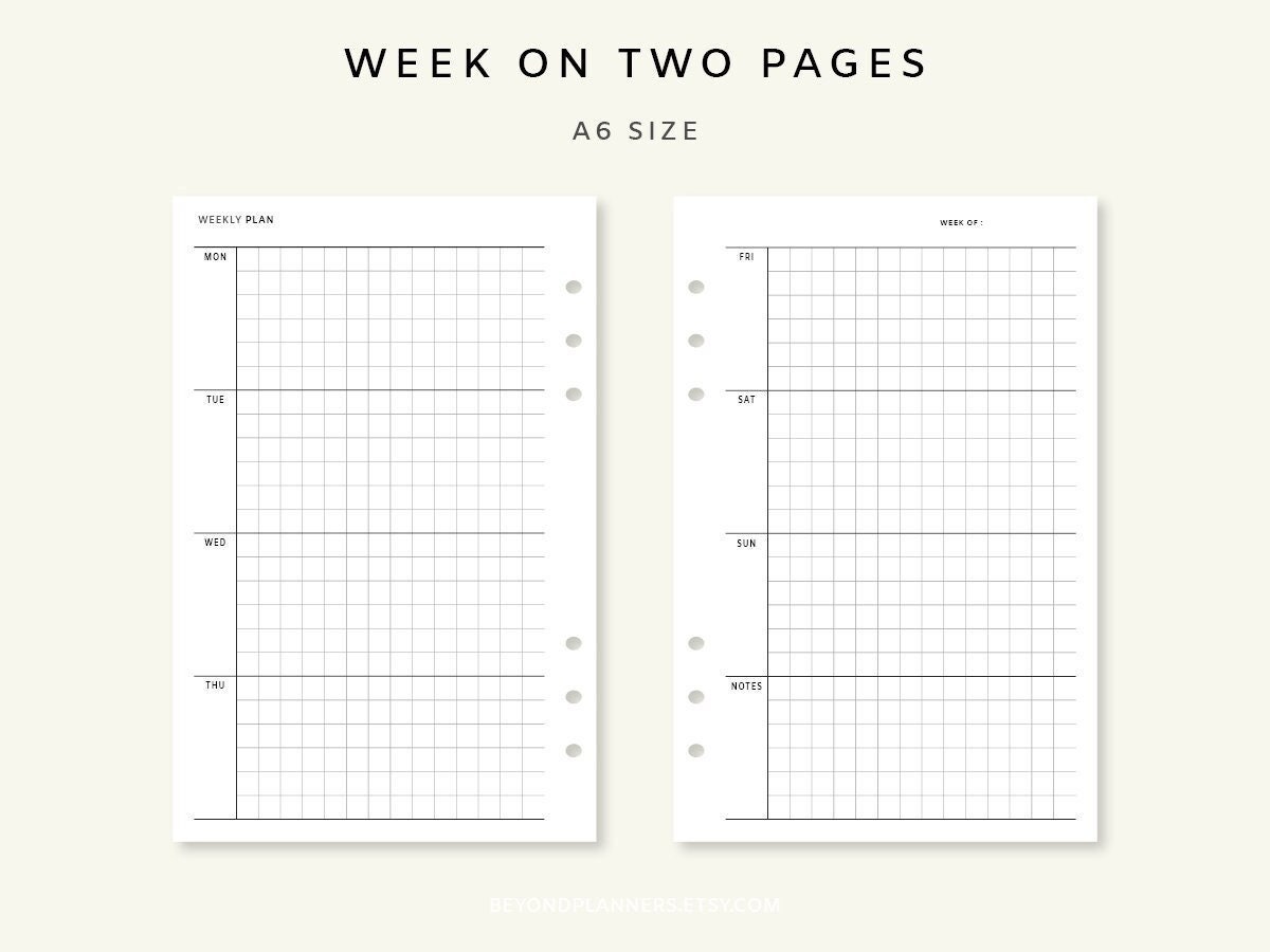 Week on Two Pages Printable - Undated Weekly Planner PDF, Weekly ...