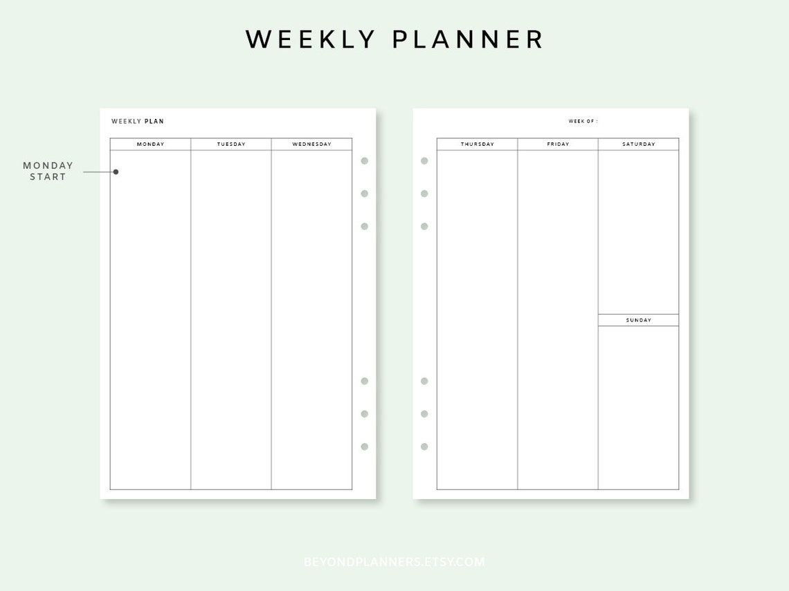 Weekly Planner Printable Vertical Week on Two Pages | Etsy