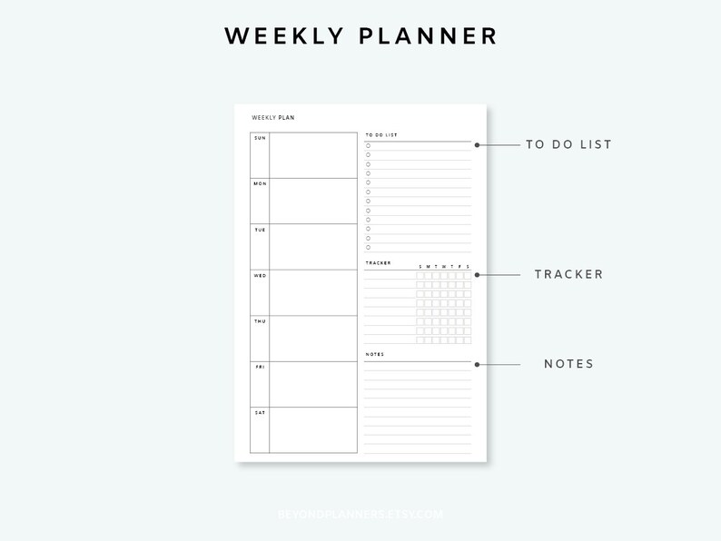 Weekly Planner Printable - Week on One Page | Weekly Agenda | Weekly ...